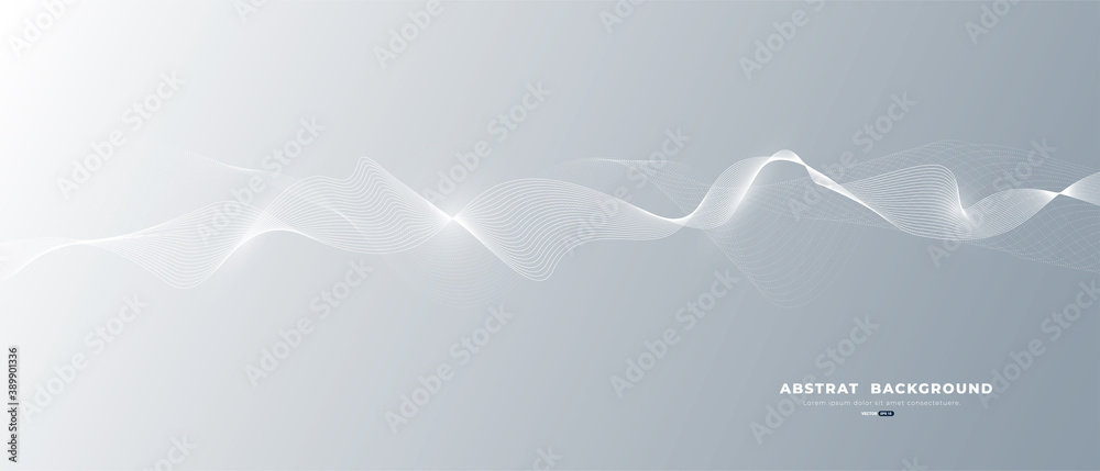 Gray and white abstract background with flowing particles. Digital ...