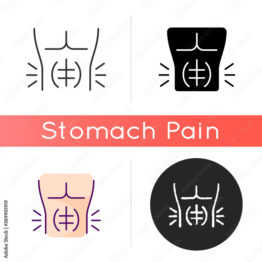 Abdominal muscle strain icon. Full rupture. Mild stretch. Pulled ...