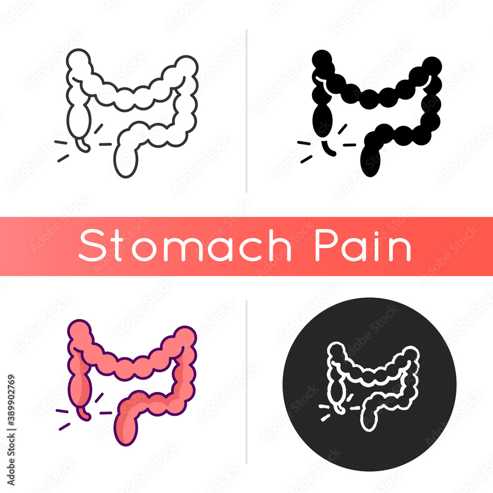 Appendicitis icon. Appendix inflammation. Pain in lower right abdomen ...