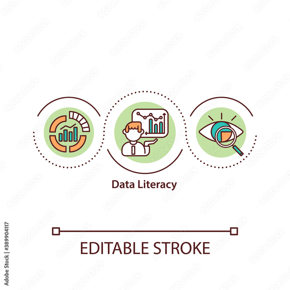 Data literacy concept icon. Analyze and communicate with data. Derive ...