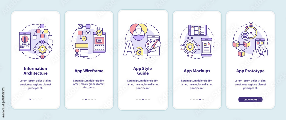 UI and UX design steps onboarding mobile app page screen with concepts ...