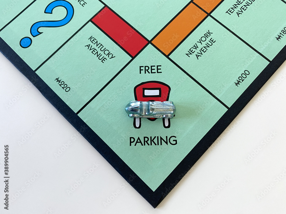 The race car on the Free Parking square for the game Monopoly by Hasbro ...