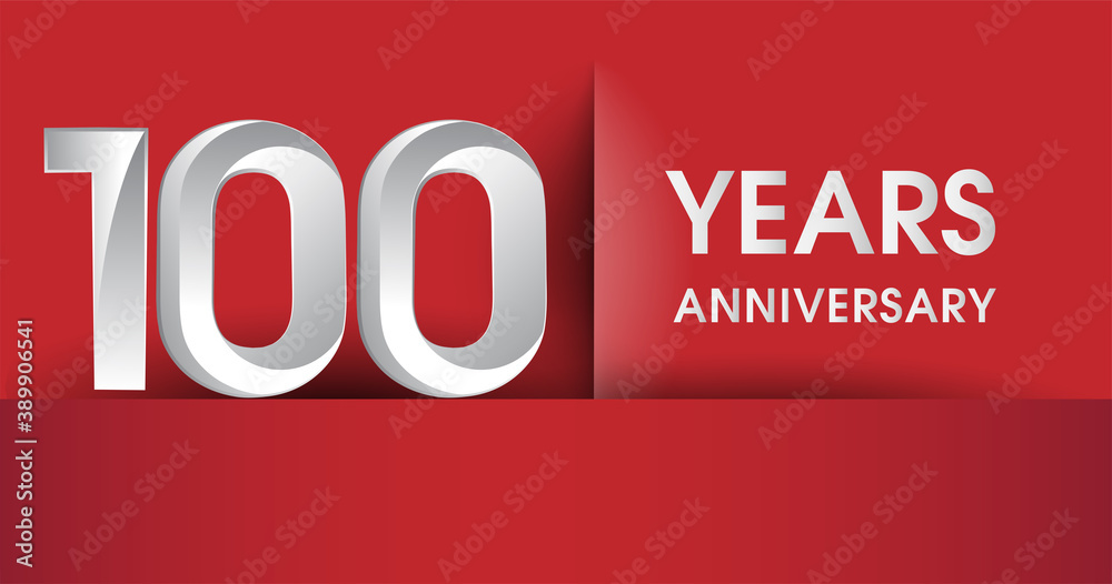 100th Years Anniversary celebration logo, flat design isolated on red ...