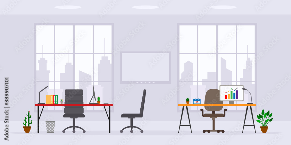 Design of modern empty office work place front view vector illustration ...