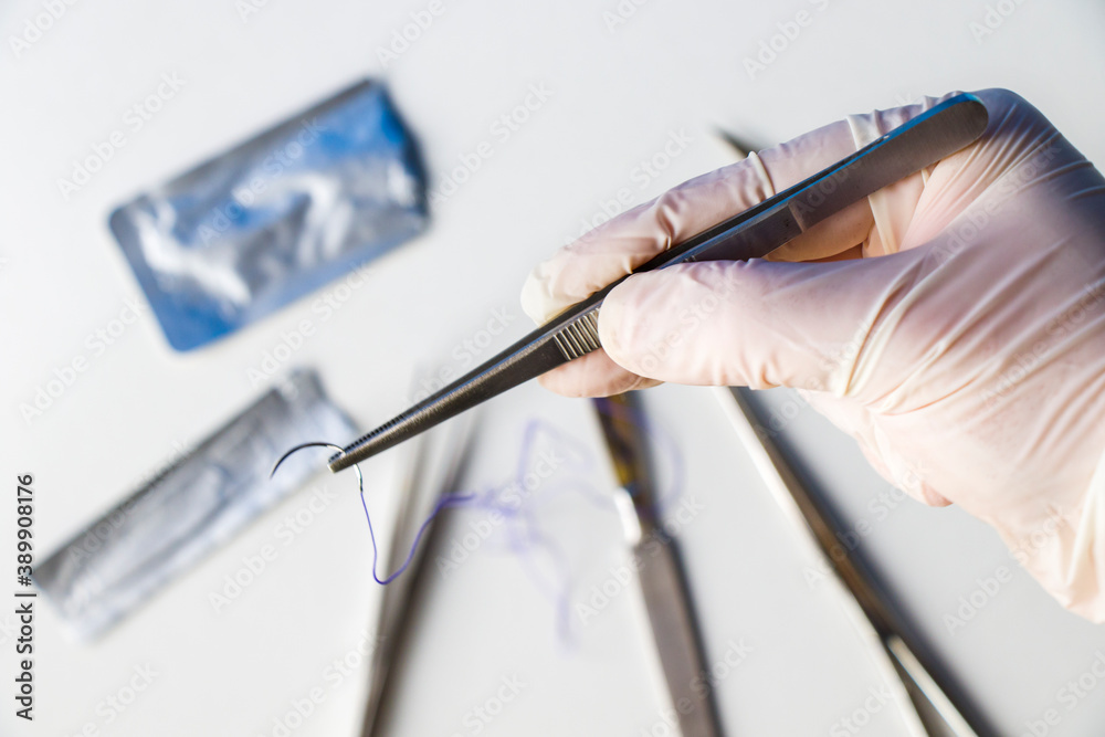 Surgery operation equipment, scalpel, knife, needle and suture. Doctors ...