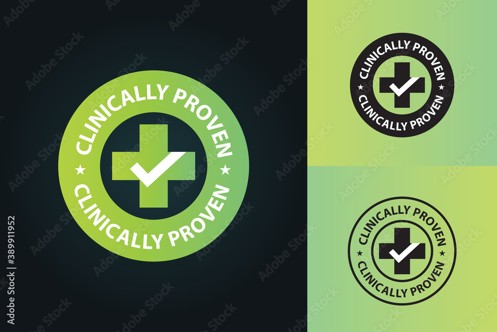 clinically proven vector illustration, emblem, icon, sign, cross with ...