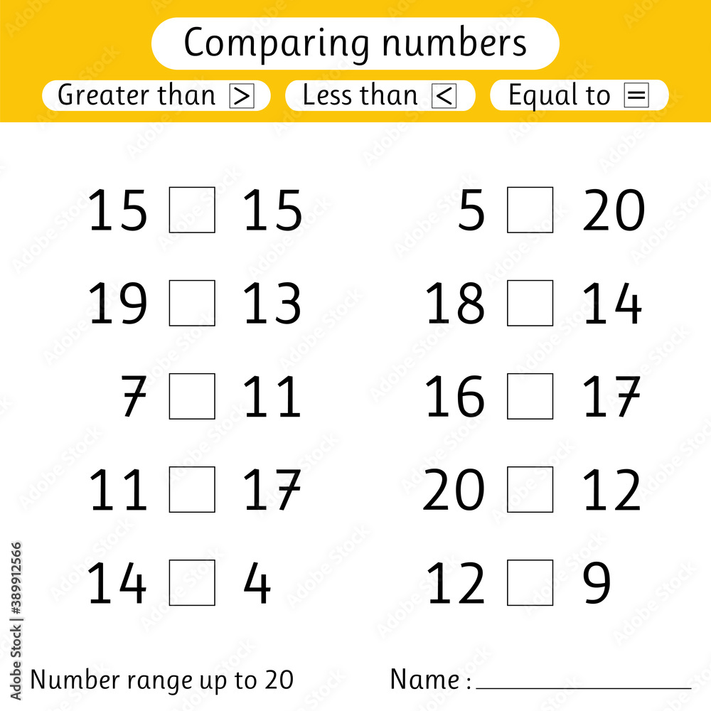 Comparing numbers. Less than, greater than, equal to. Worksheets for ...