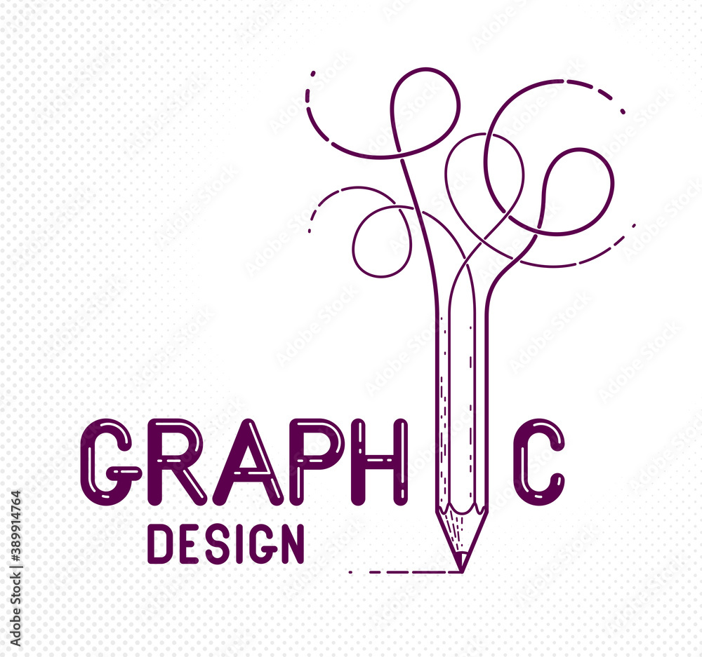 Graphic design words with pencil instead of letter I, designer and ...