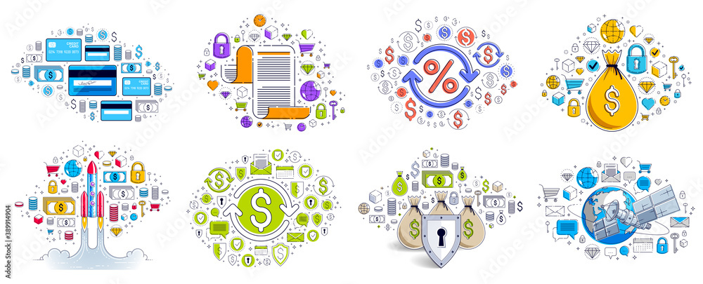 Different business money and finance concepts vector illustrations set ...