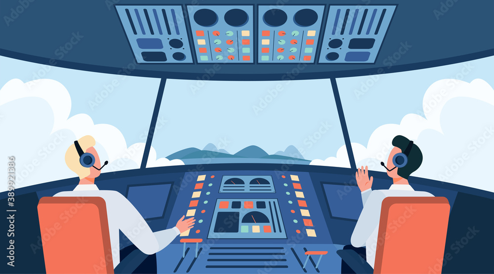 Vektorová grafika „Colorful airplane cockpit isolated flat vector ...