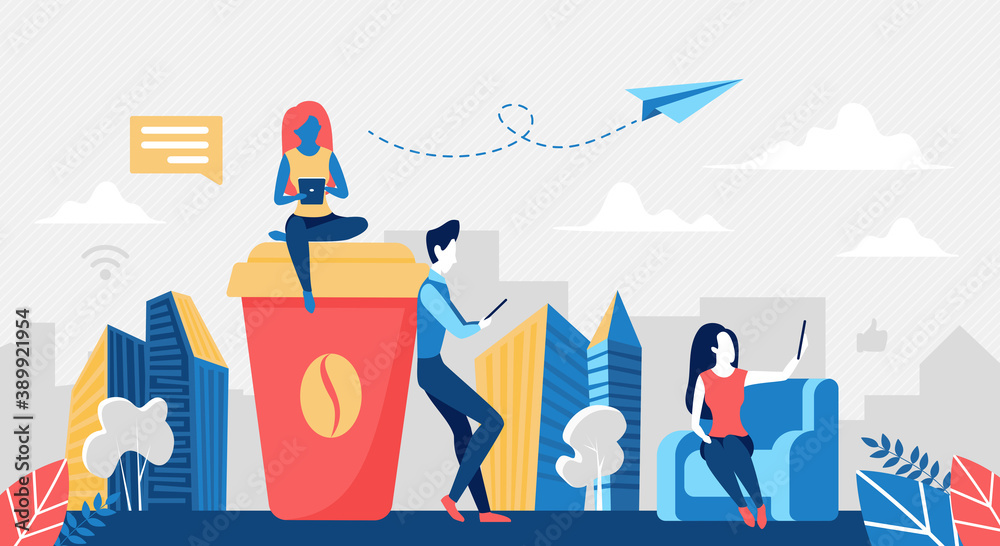 Coffee break concept vector illustration. Cartoon business people have ...