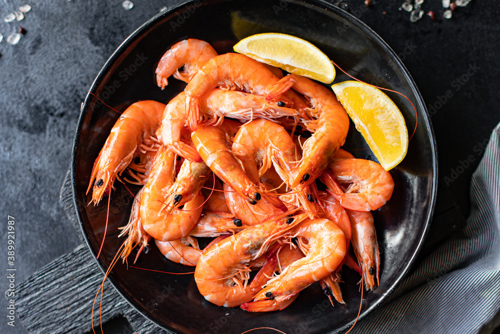 shrimp cooked prawn seafood ready to eat serving on a plate healthy ...