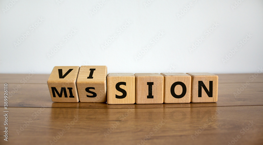 Turned wooden cubes and changed the word 'mission' to 'vision ...