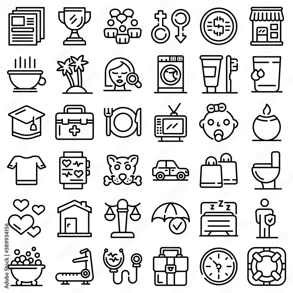 Human needs icons set. Outline set of human needs vector icons for web ...
