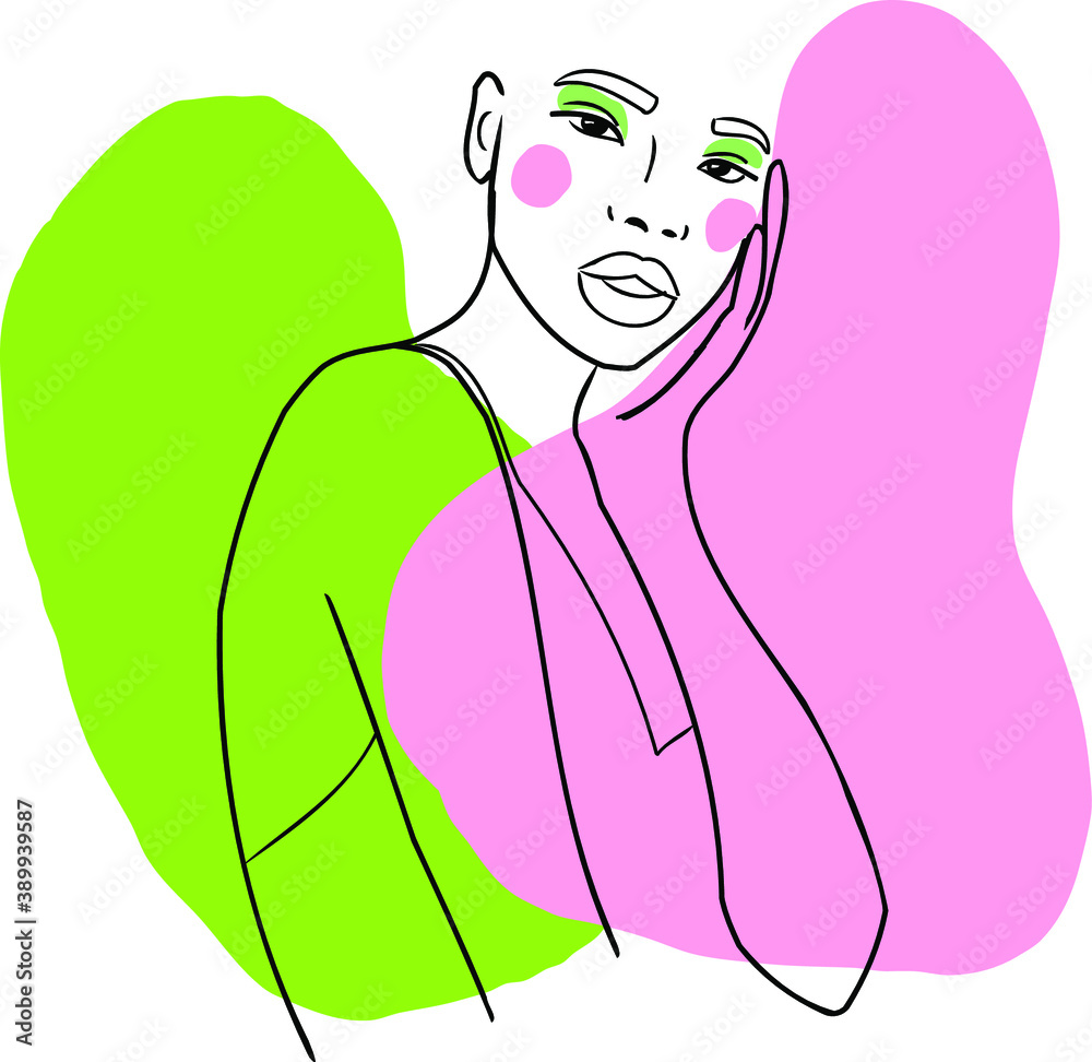 Afro American Women Fashion Vector Illustration Modern Sketch