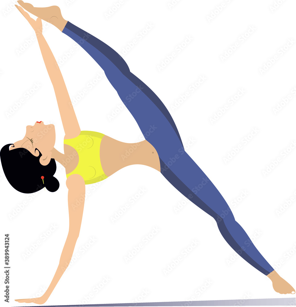 Young woman with lithe figure doing sport or yoga exercises ...