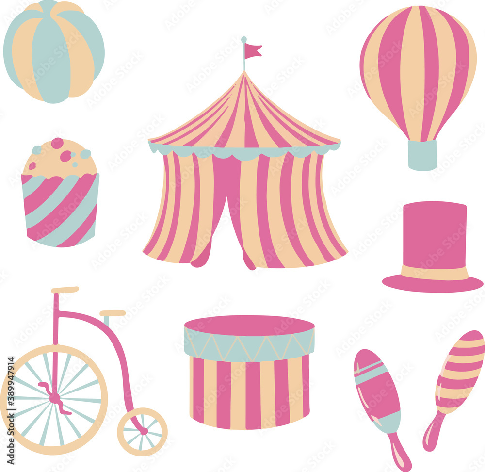 set of a set of magical and unusual circus elements. circus set. cute circus elements Stock ...