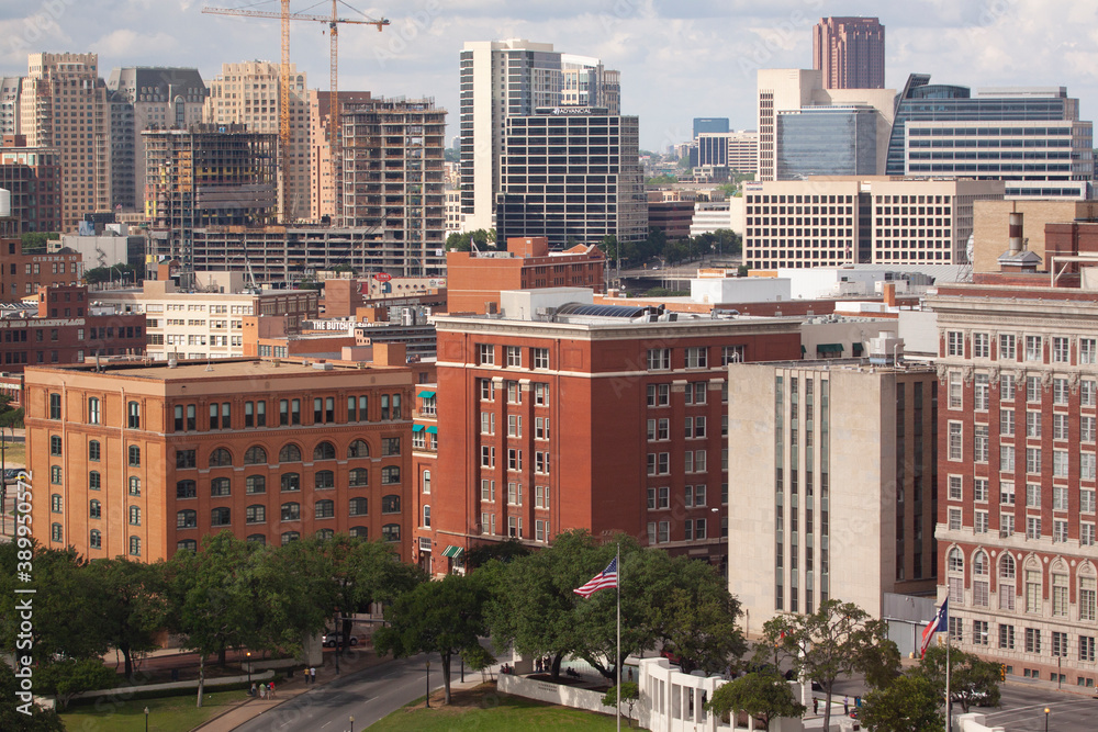 Elevated view of Dallas, Texas city skyline and Dealey Plaza. Stock ...