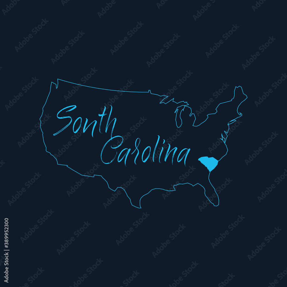 South Carolina SC state highlighted on United States of America map ...