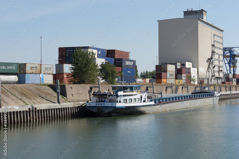 Mannheim / Germany – Sept. 13, 2020: the container yard with cranes of ...