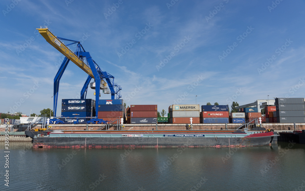Mannheim / Germany – Sept. 13, 2020: the container yard with cranes of ...