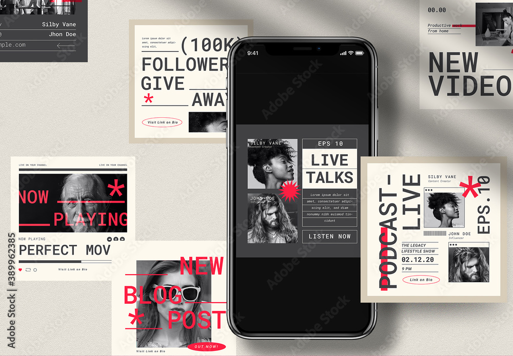 Monochromatic Social Media Post Layouts Stock Template | Adobe Stock