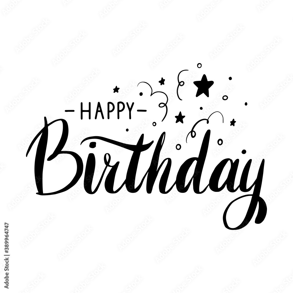 Happy birthday greeting card template lettering in black letters on a ...