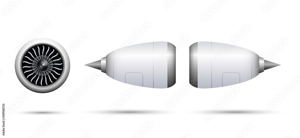 Realistic turbo-jet engine of airplane isolated on white background ...