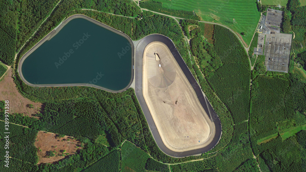 pumped storage hydropower plant reservoirs upper and lower, looking ...