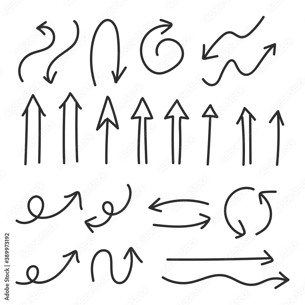 Arrow doodles vector collection. Set of Hand drawn vector arrows. Stock ...