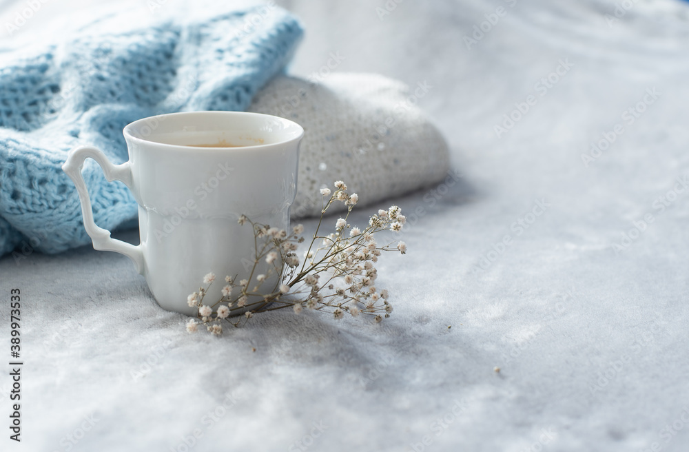 cozy winter composition with cup of hot chocolate, hot cooca cup with ...