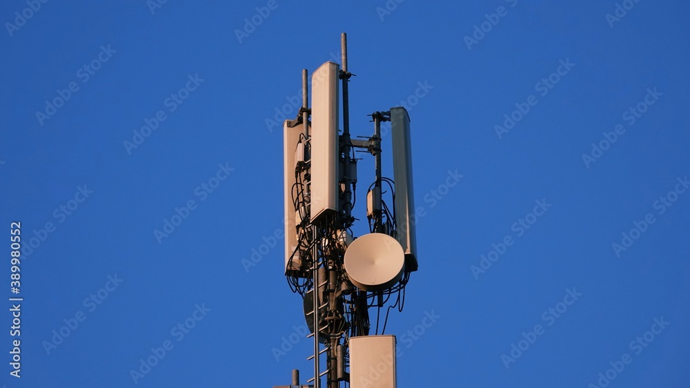 Telecommunication tower. Telecom tower antennas and satellite transmits the signals of cellular ...