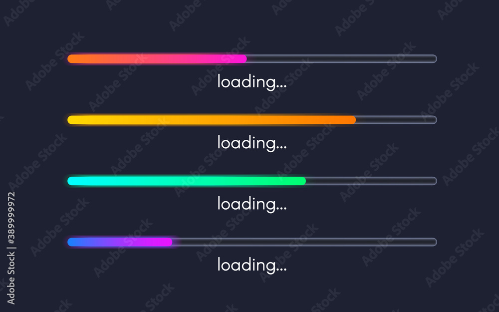 Loading Bar Collection Loading Status Set Color Progress Icons Gradient Lines On Dark