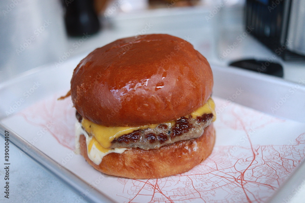 Slighty Overcooked Juicy Hamburger Bun And Cheese Melting From The ...