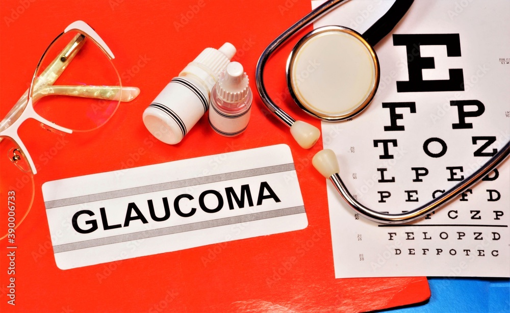Glaucoma. Text label to indicate the state of health. The diagnosis was ...
