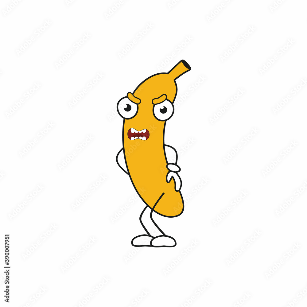 Angry banana isolated on white background. Fruit with a face and ...