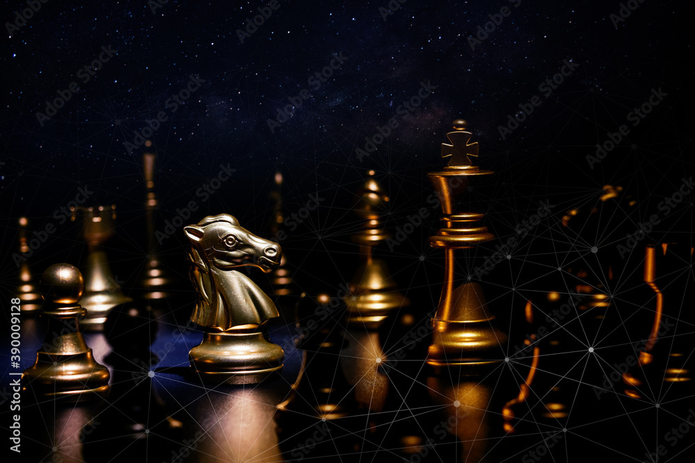 gold chess pieces on night sky background Stock Photo | Adobe Stock