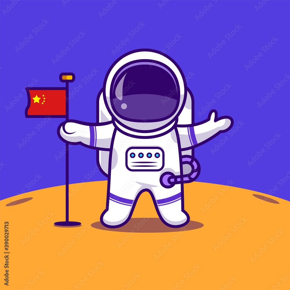 astronauts landing on the moon carrying the chinese flag, products, etc ...