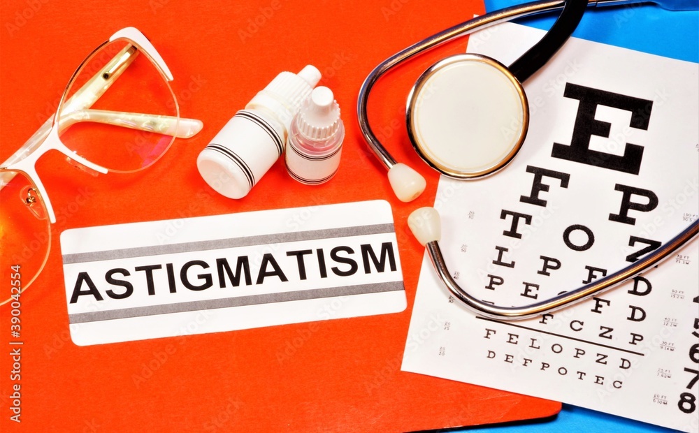 Astigmatism. Text label to indicate the state of health. The diagnosis ...