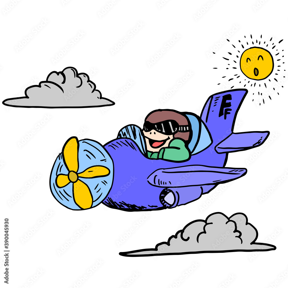 an airplane is flying through the clouds in the sky. vector ...