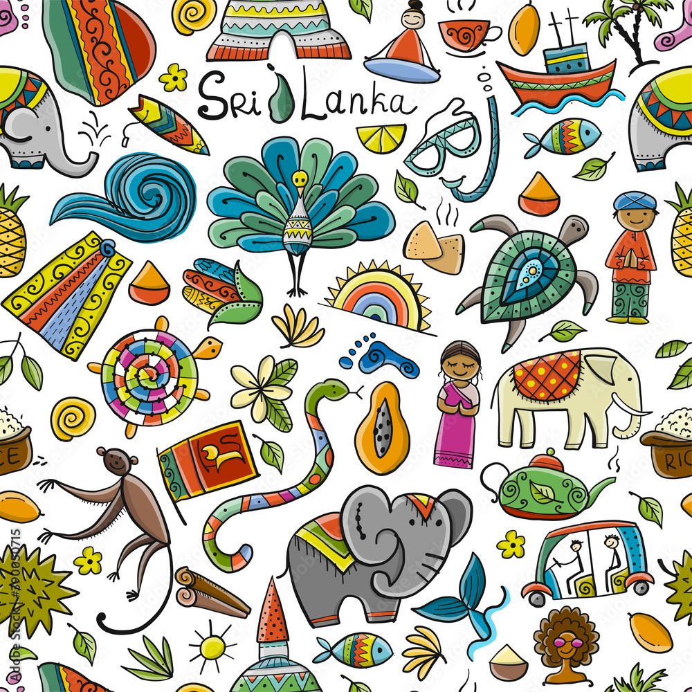 Sri Lanka travel, seamless pattern, background for your design Stock ...