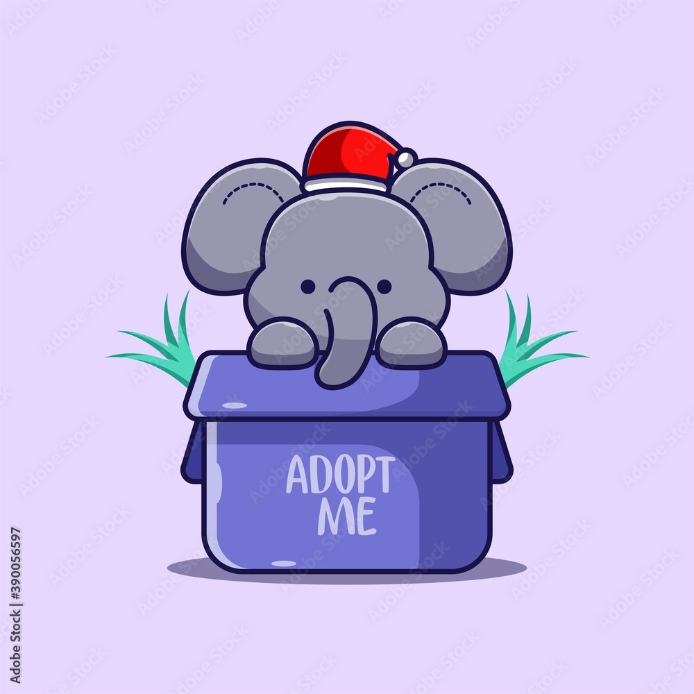 cute elephant in the box, adoption, animal themes, plant eater, cartoon ...