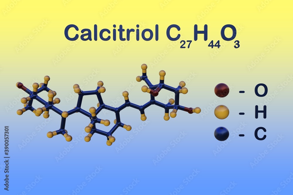 Structural chemical formula and molecular model of calcitriol, an ...
