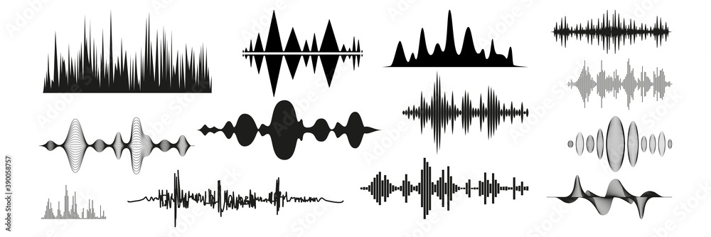 Realistic sound waves set. Collection of audio different frequency ...