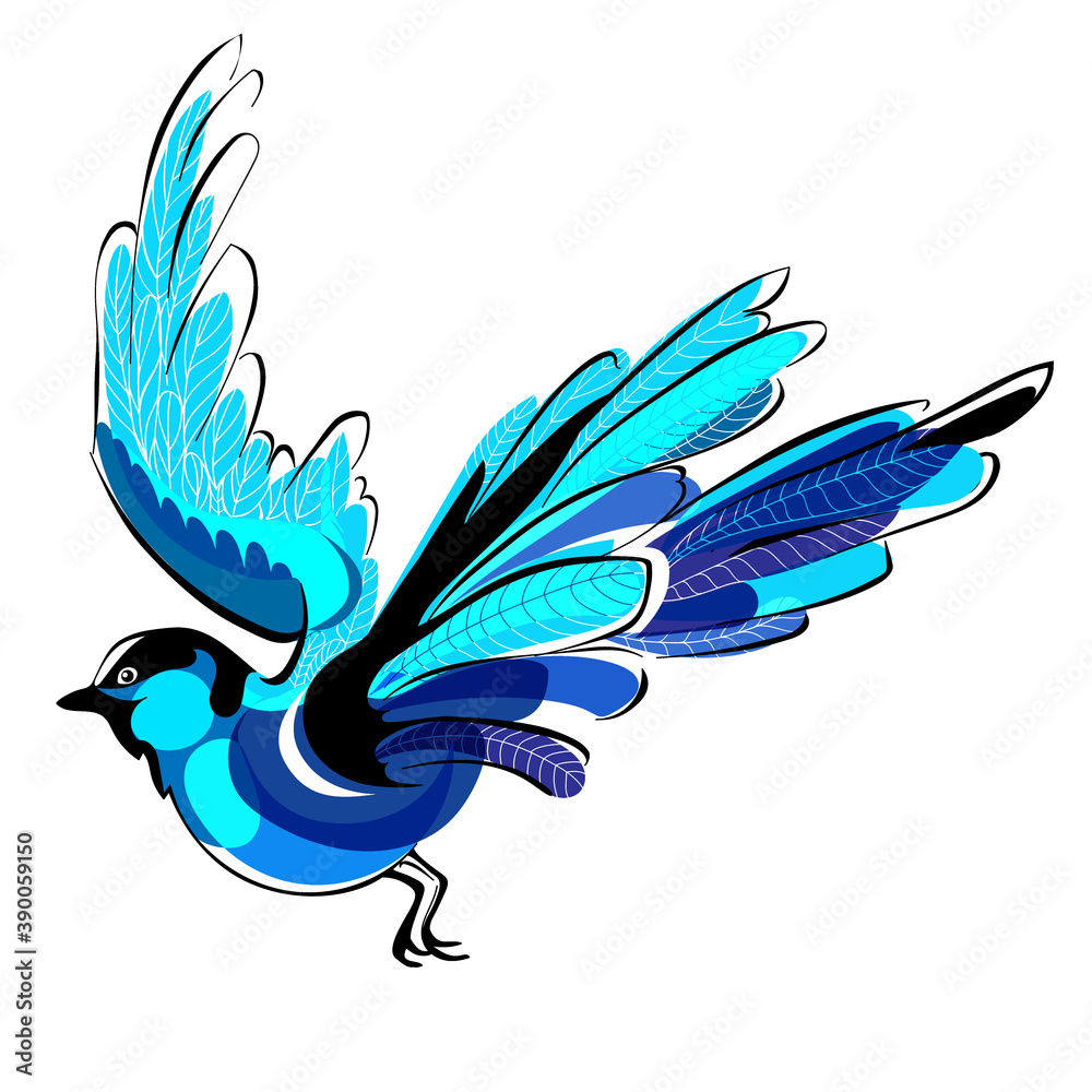 Flying blue bird vector illustration isolated on white background Stock ...