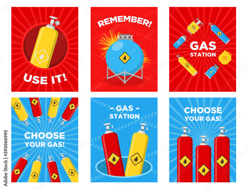 Gas Station Greeting Cards Set Cylinders Tanks Canisters With gas-station-greeting-cards-set-cylinders-tanks-canisters-with