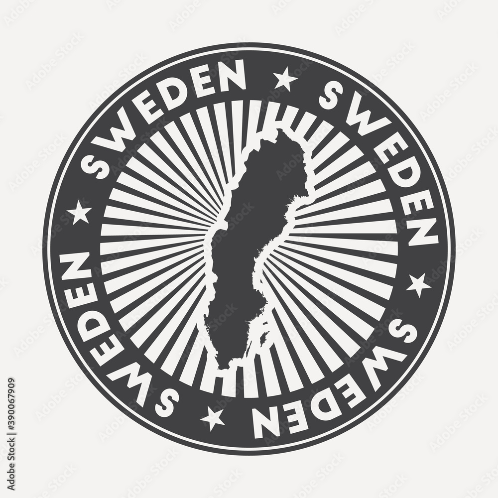 Sweden round logo. Vintage travel badge with the circular name and map ...