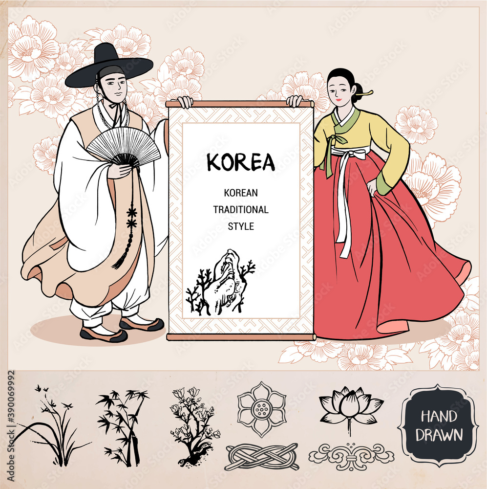 Couple wearing Korean traditional clothes, Hanbok. men and women ...