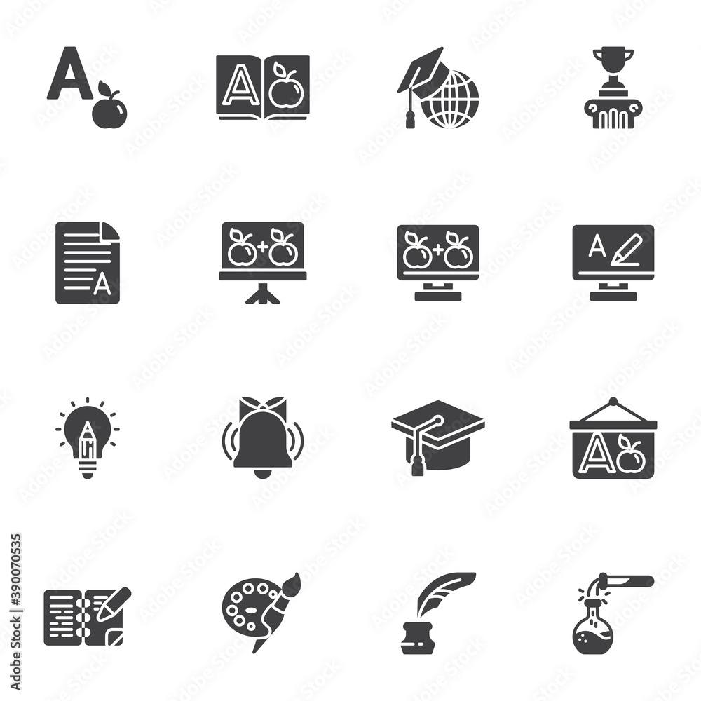 Education vector icons set, modern solid symbol collection, filled ...