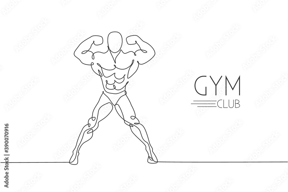 Vetor de One single line drawing of young energetic model man bodybuilder posed vector ...